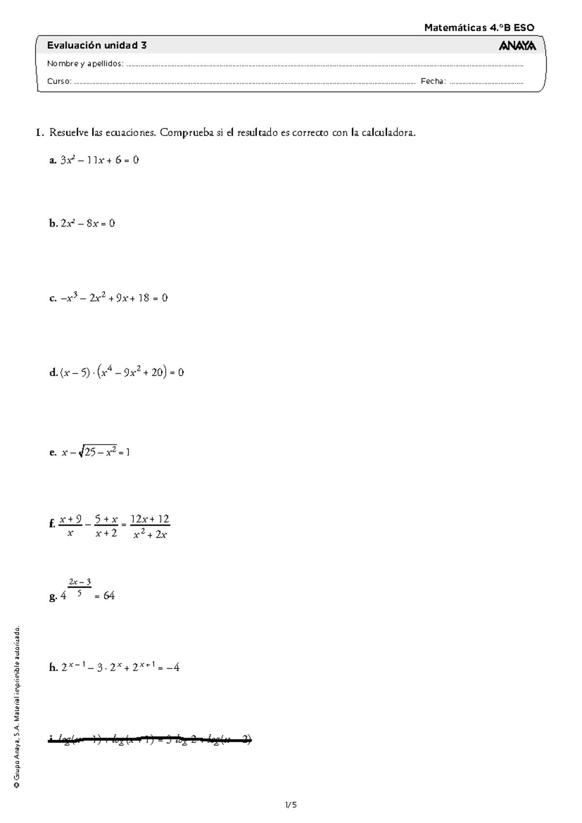 Ejercicios de Repaso Matemáticas ESO Unidad 3 - Studocu