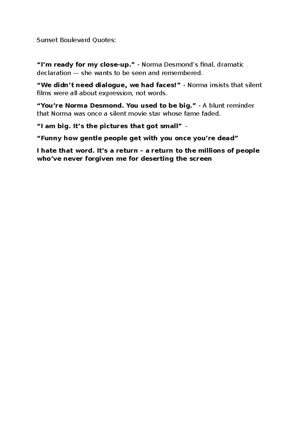 Sunset Boulevard Quotes - Sunset Boulevard Quotes: “I’m ready for my ...