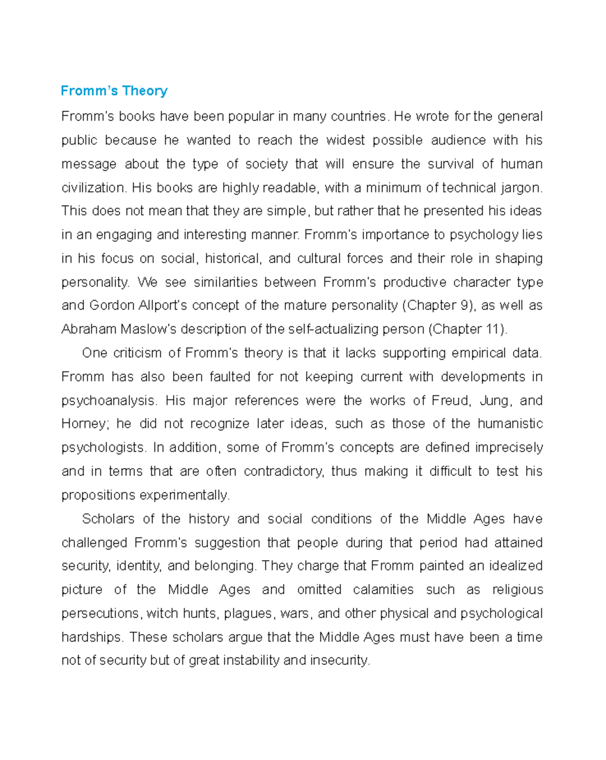 Fromm's Theory of Personality - Fromm’s Theory Fromm’s books have been ...