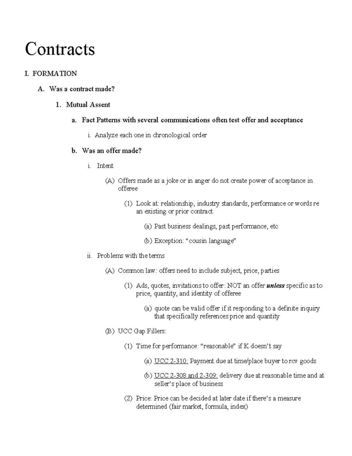 Contracts I: Formation and Consideration Analysis - Studocu