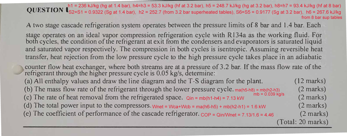 Refrigeration Class Examples: Cascade System Analysis (3.3) - Studocu