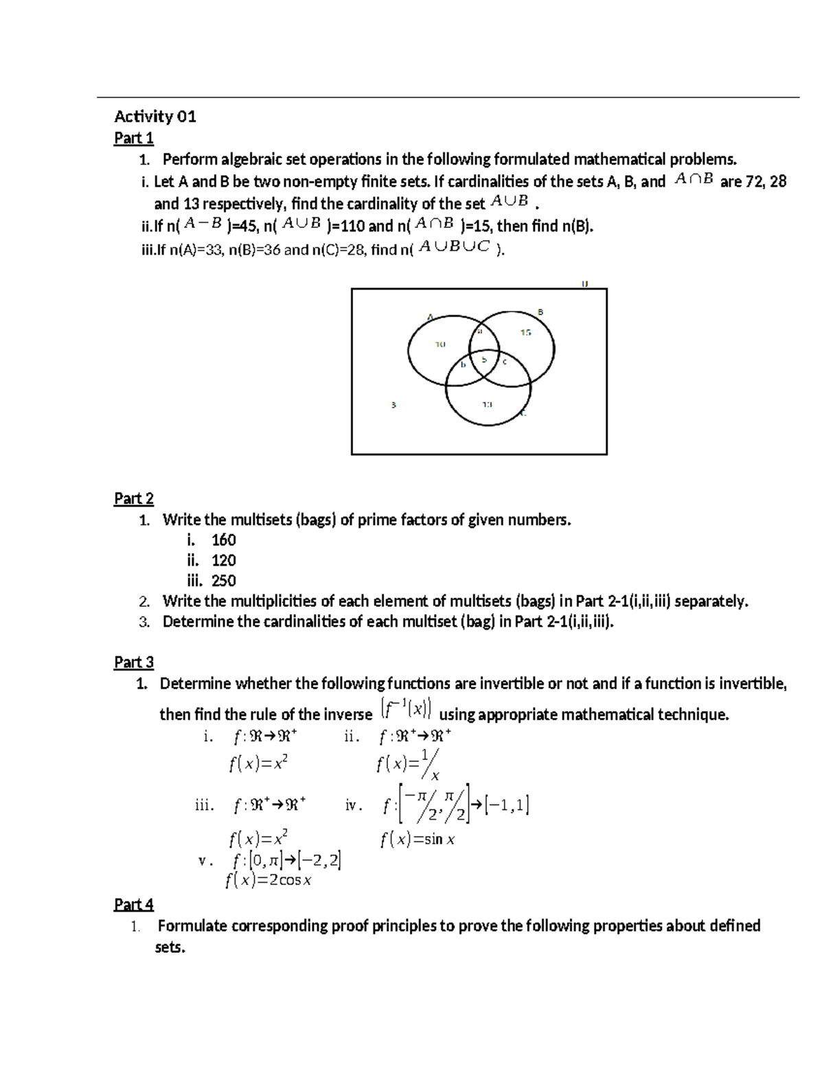 Activity Assignments - Algebra & Group Theory Exercises - Studocu