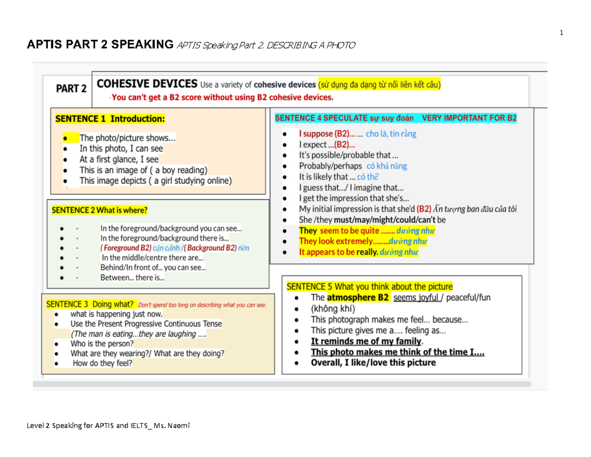 APTIS Level 2 Speaking Part 2 Guide - 2021 Notes - Studocu