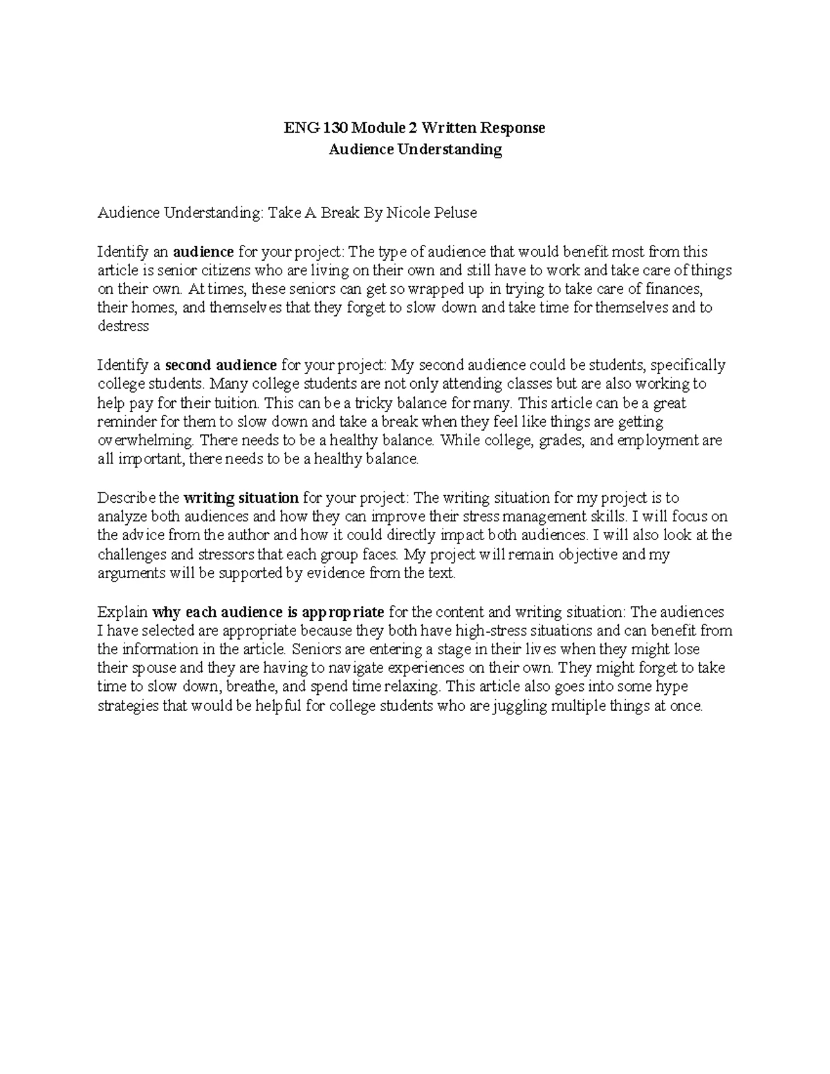 ENG 130 Stress Management: Tips for Seniors & Social Well-Being - Studocu