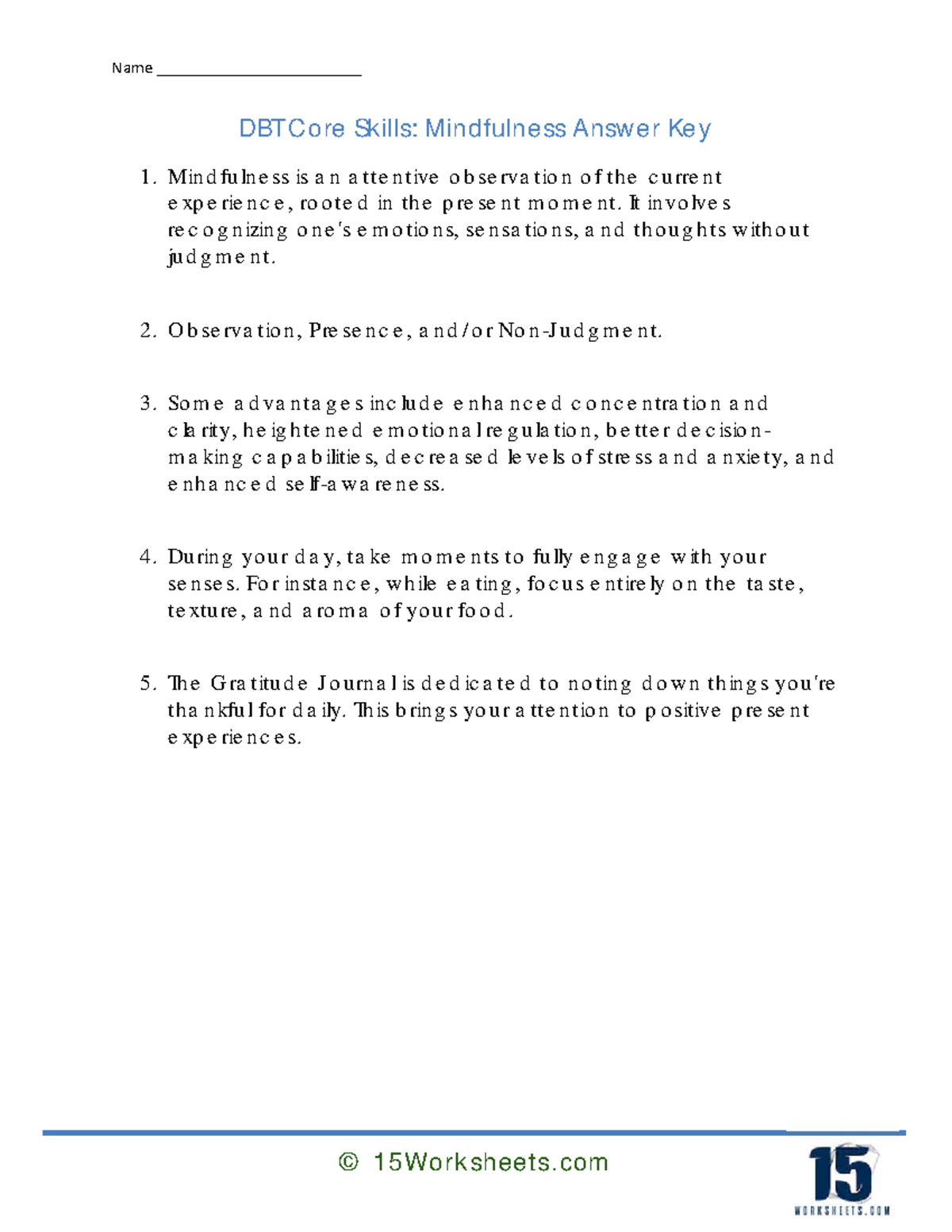 DBT Core Skills: Mindfulness Answer Key & Tips for Practice - Studocu
