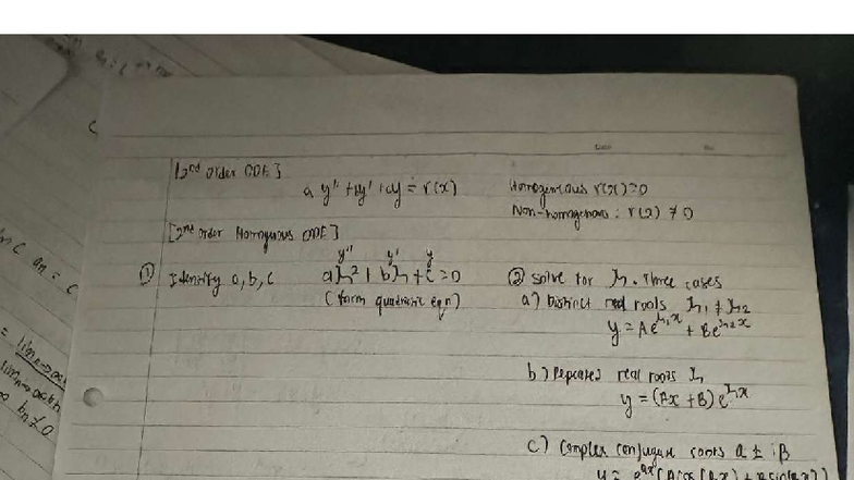 2nd Order Homogeneous ODE Solutions: Distinct, Repeated, Complex Roots ...