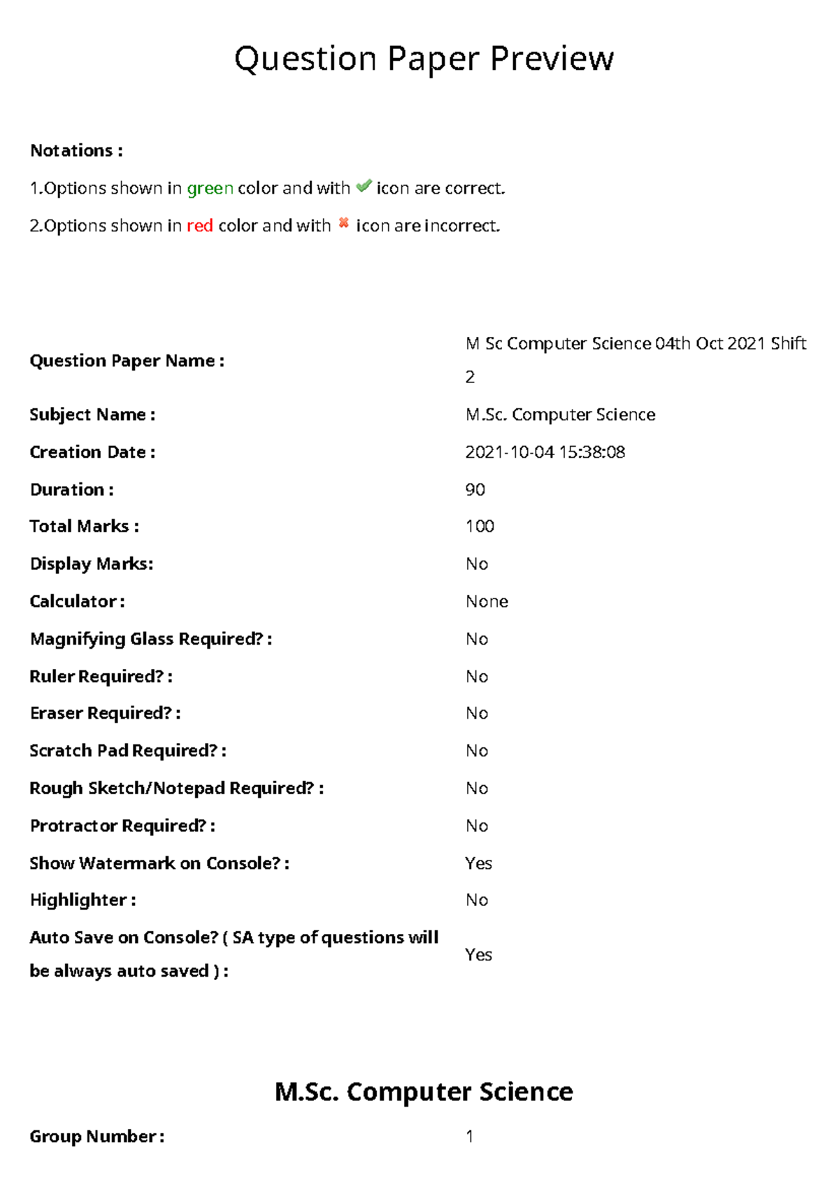 M.Sc. Computer Science 2021 - Question Paper Preview and Notations ...