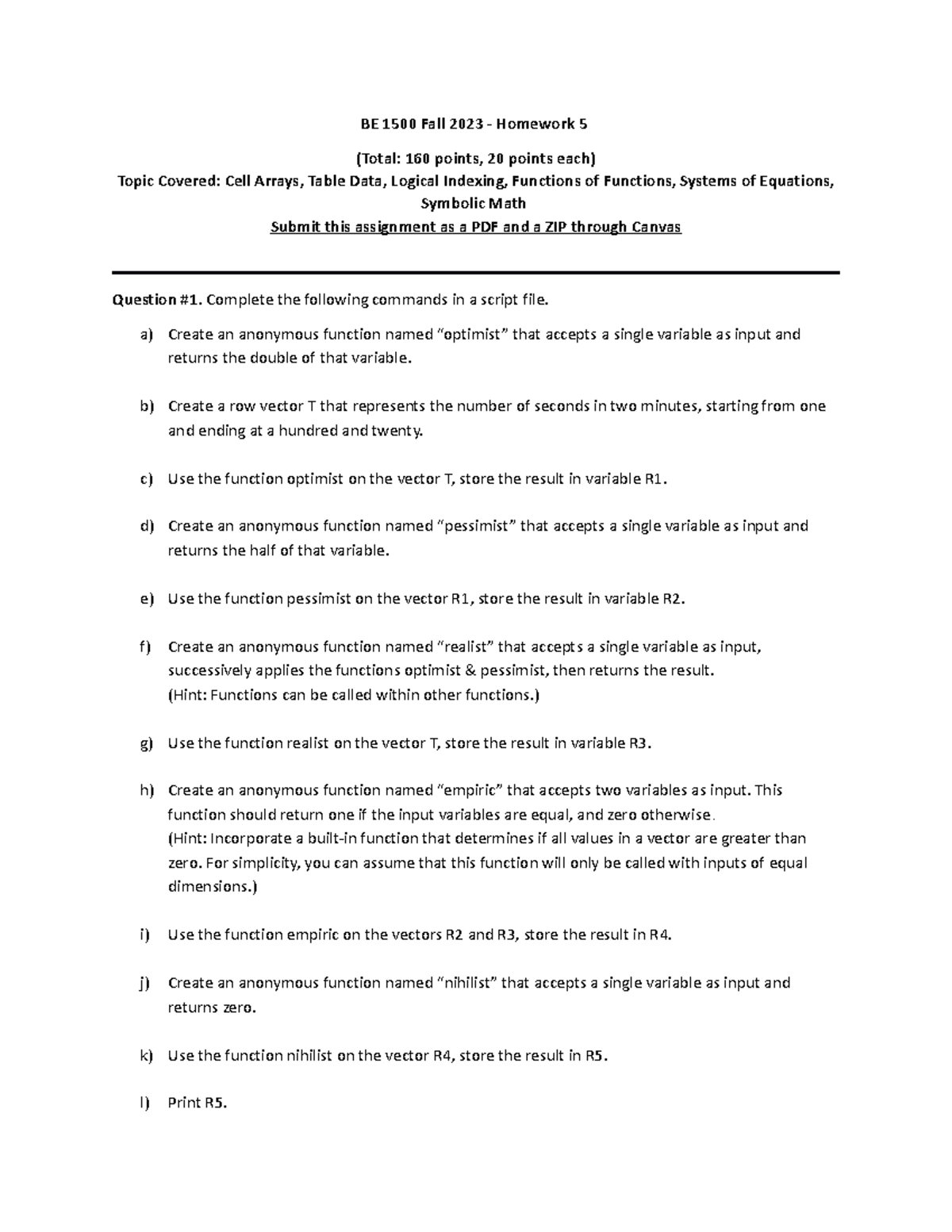 BE1500 Fall2023 HW5 - MATLAB Homework on Anonymous Functions & Logic ...