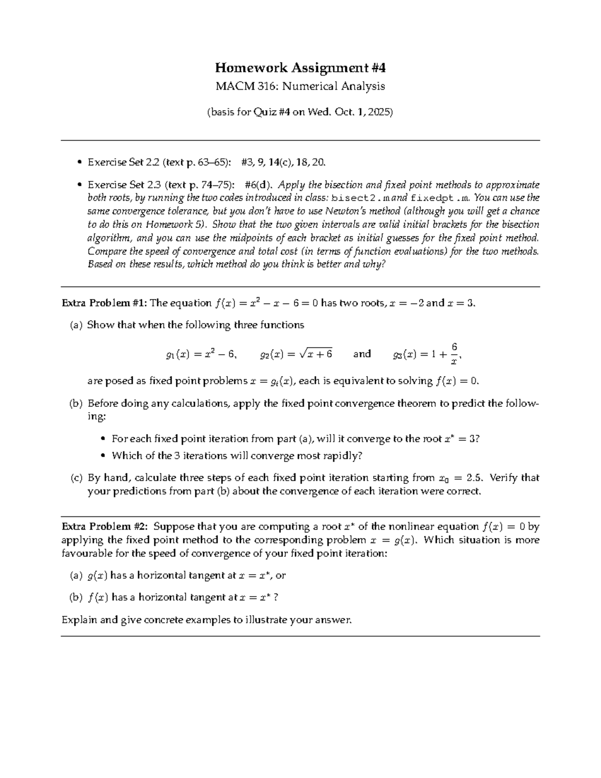 Homework Assignment MACM 316: Numerical Analysis - Exercise Set 2.2 & 2.3 - Studocu