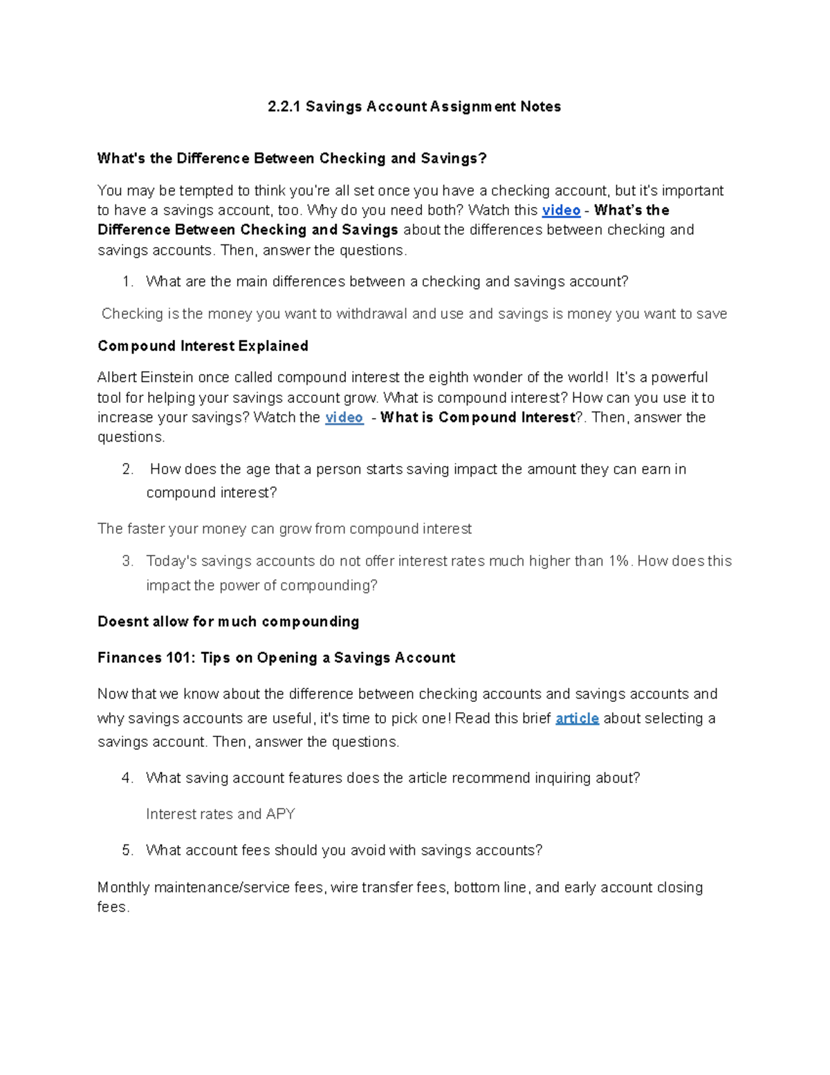 2.2.1 Savings Account Assignment: Checking vs. Savings Insights - Studocu