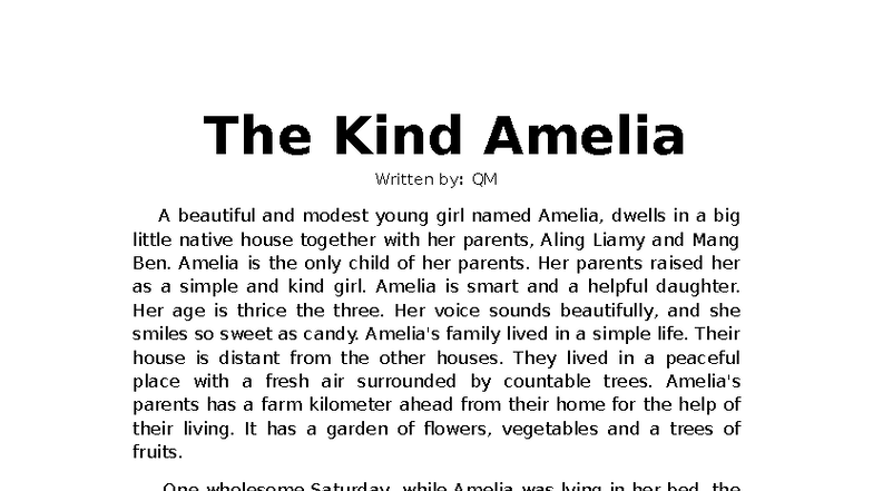 Amelia's Kindness: A Heartwarming Tale of Family and Care - Studocu