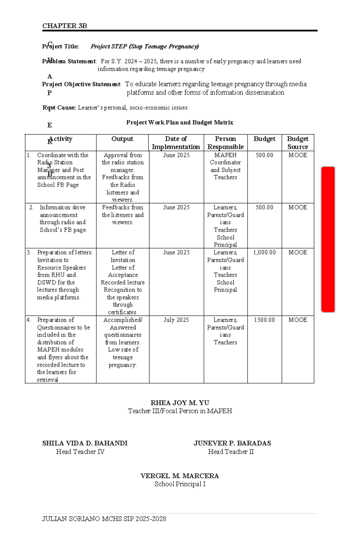 STEP - sample - C H A P T E R 3 B CHAPTER 3B Project Title: Project STEP (Stop Teenage Pregnancy ...