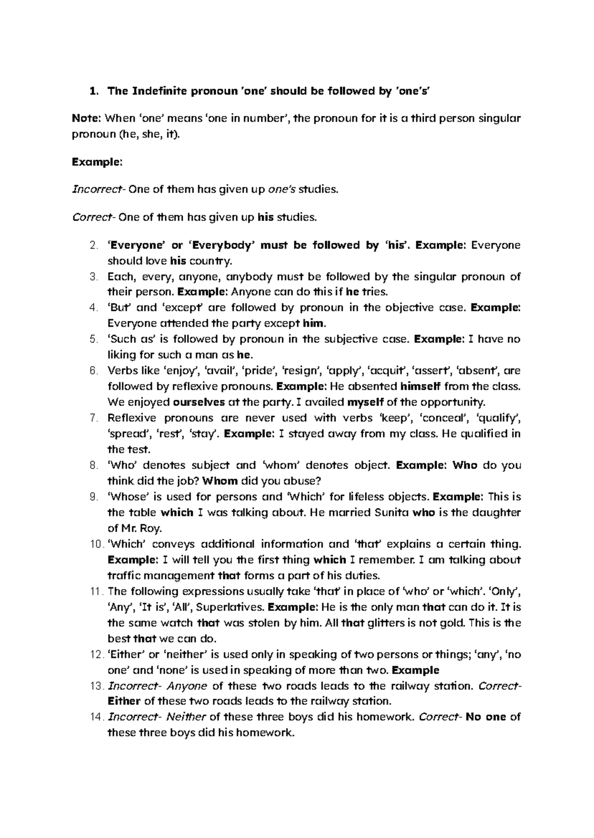 Rules of Error Correction: Indefinite Pronouns and Their Usage - Studocu