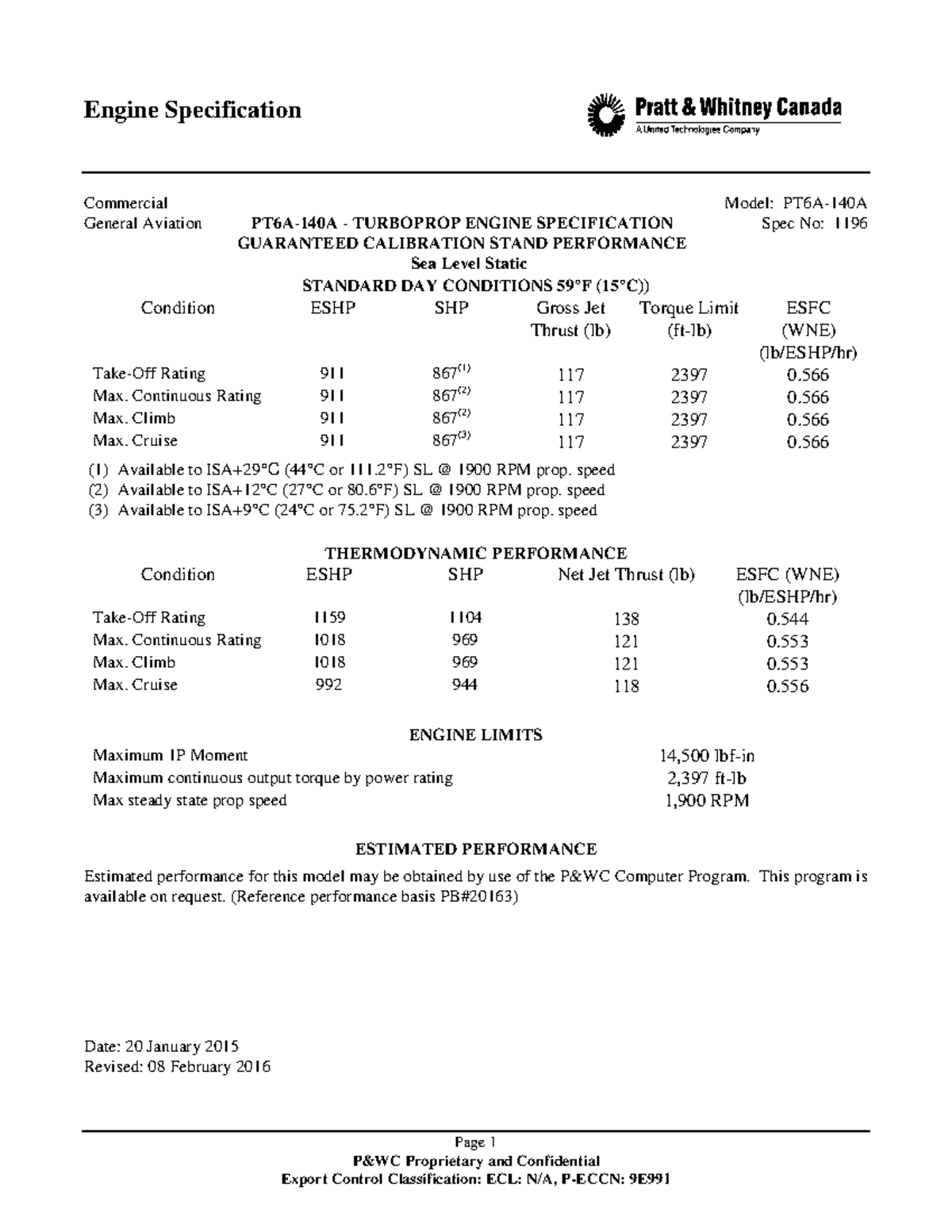 PT6A140A SFC - Turboprop Engine Specifications and Performance Details ...