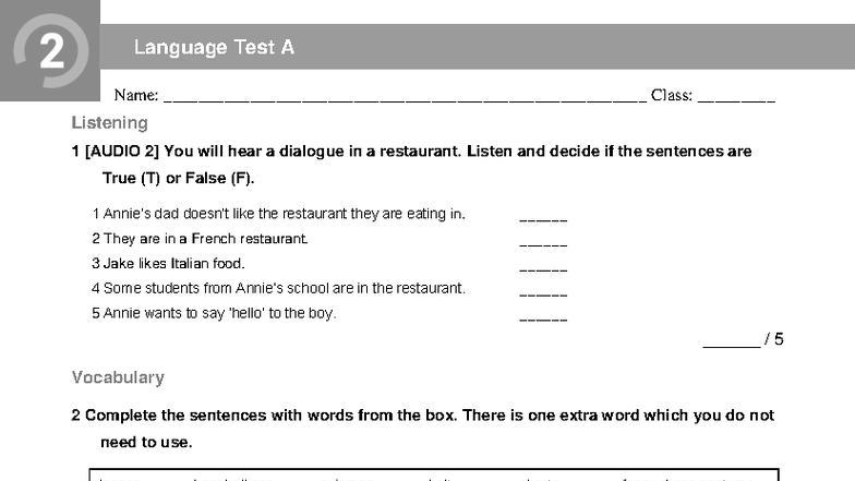 Language Test 2A (ECA2+) - Listening, Grammar, Reading, and Use - Studocu