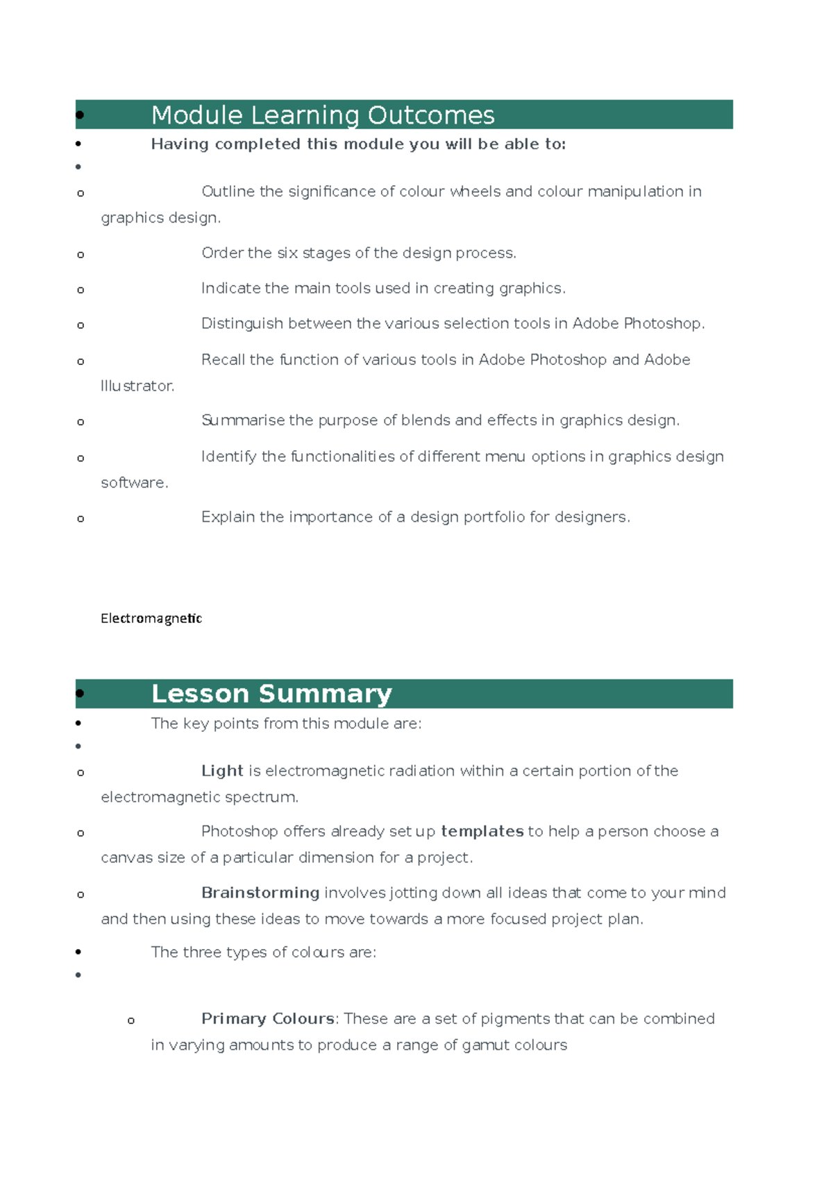 Diploma in Graphic Design: Module Learning Outcomes Overview - Studocu