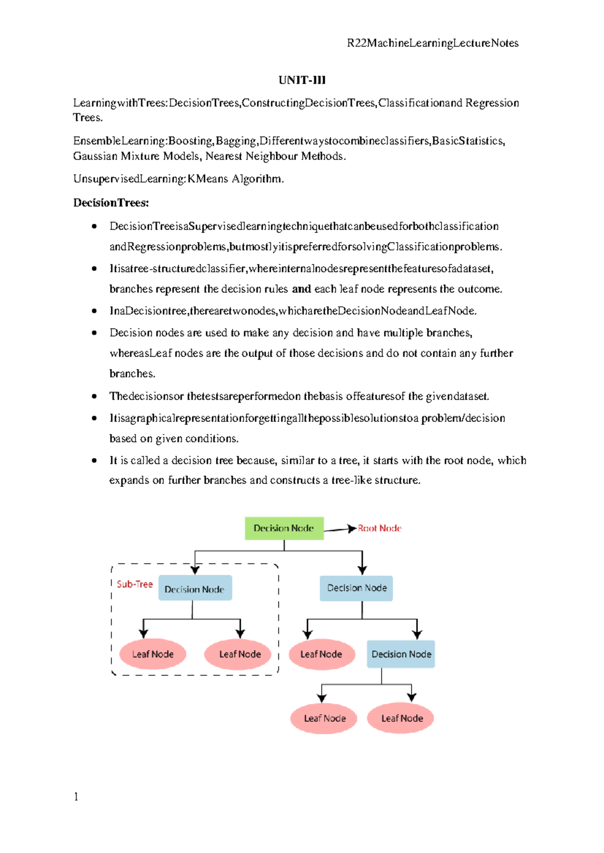 R22 Machine Learning Lecture Notes: Decision Trees, Ensemble Learning ...