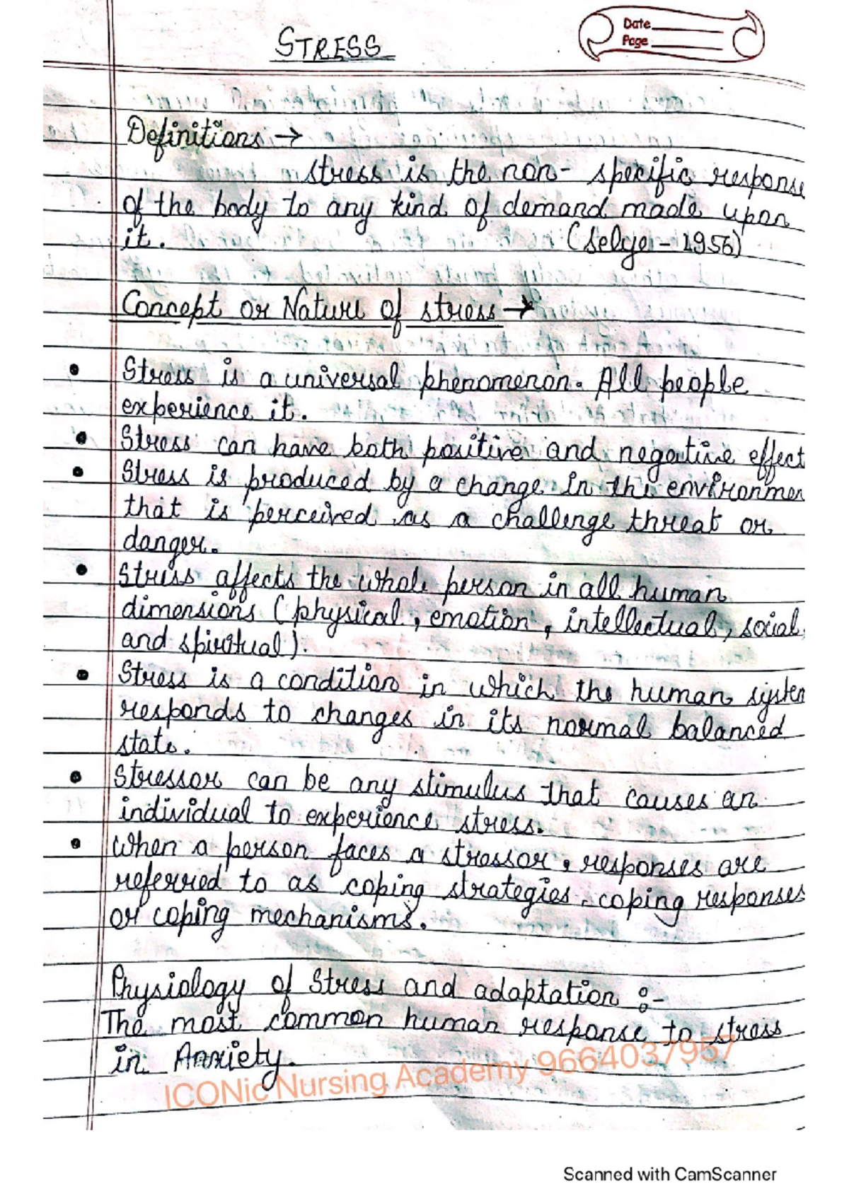 Psychology: Stress Unit Handwritten Notes Summary - Studocu