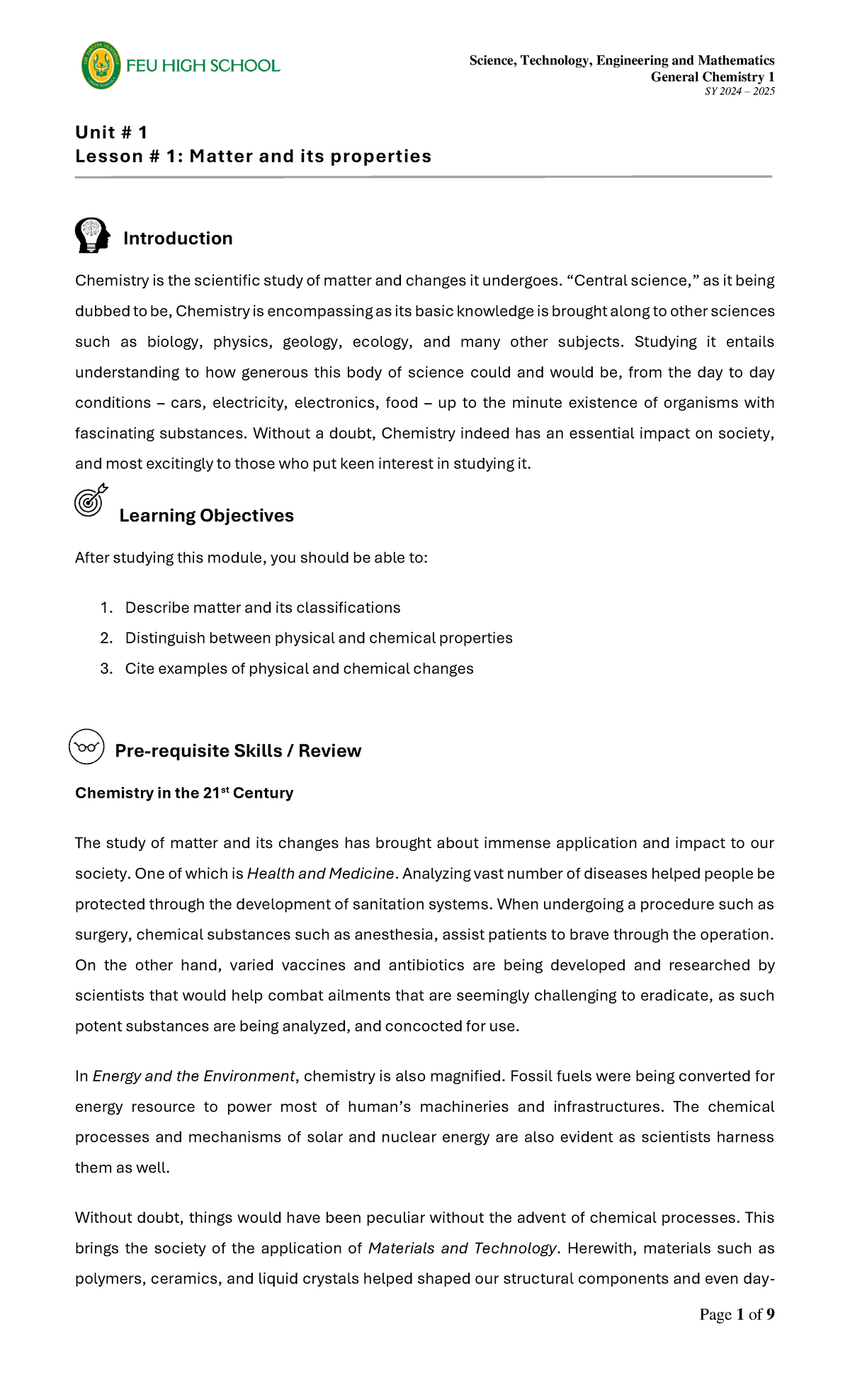GC1 Lesson 1 Matter and Its Properties Study Guide AY 2024-2025 ...