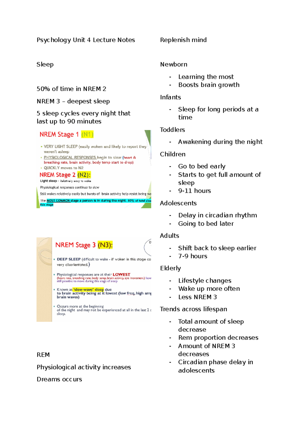 Psychology Unit 4 Lecture Notes - Psychology Unit 4 Lecture Notes Sleep ...