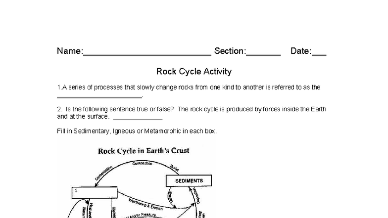Rock Cycle Activity: Processes and Pathways Explained - Studocu