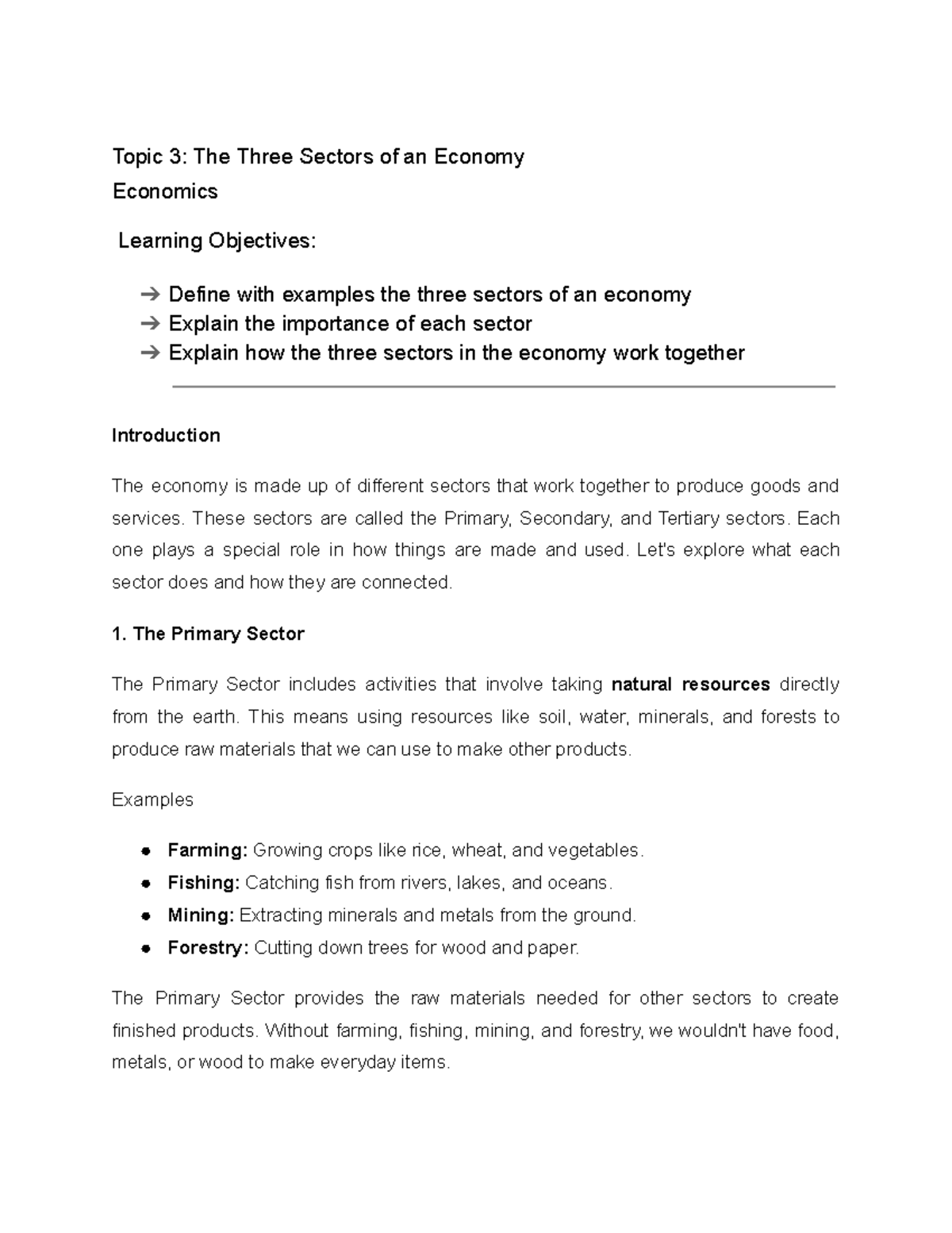 Topic 3 The Three Sectors of an Economy - Topic 3: The Three Sectors of ...