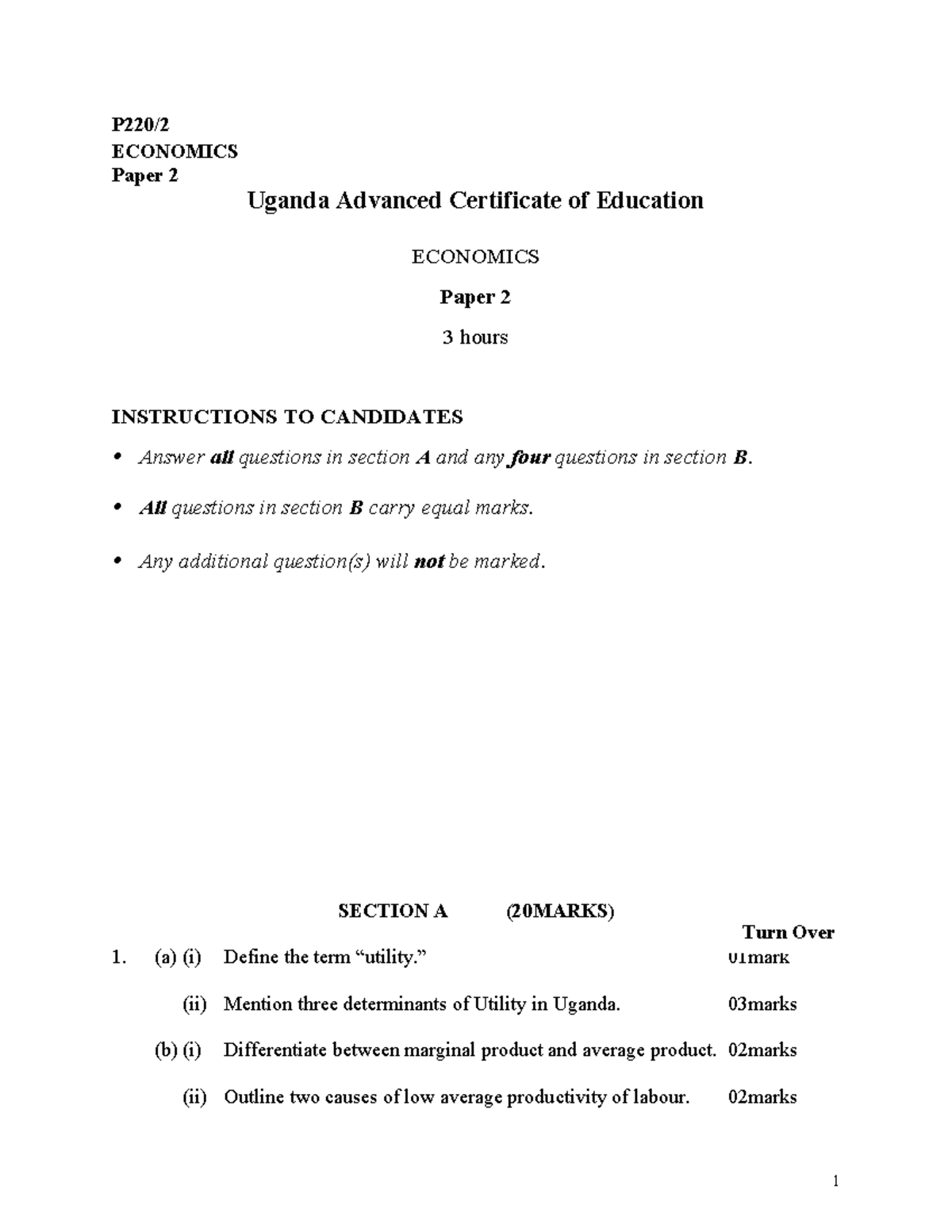 ECON 2 - Paper 2: Uganda Advanced Certificate of Education Economics ...