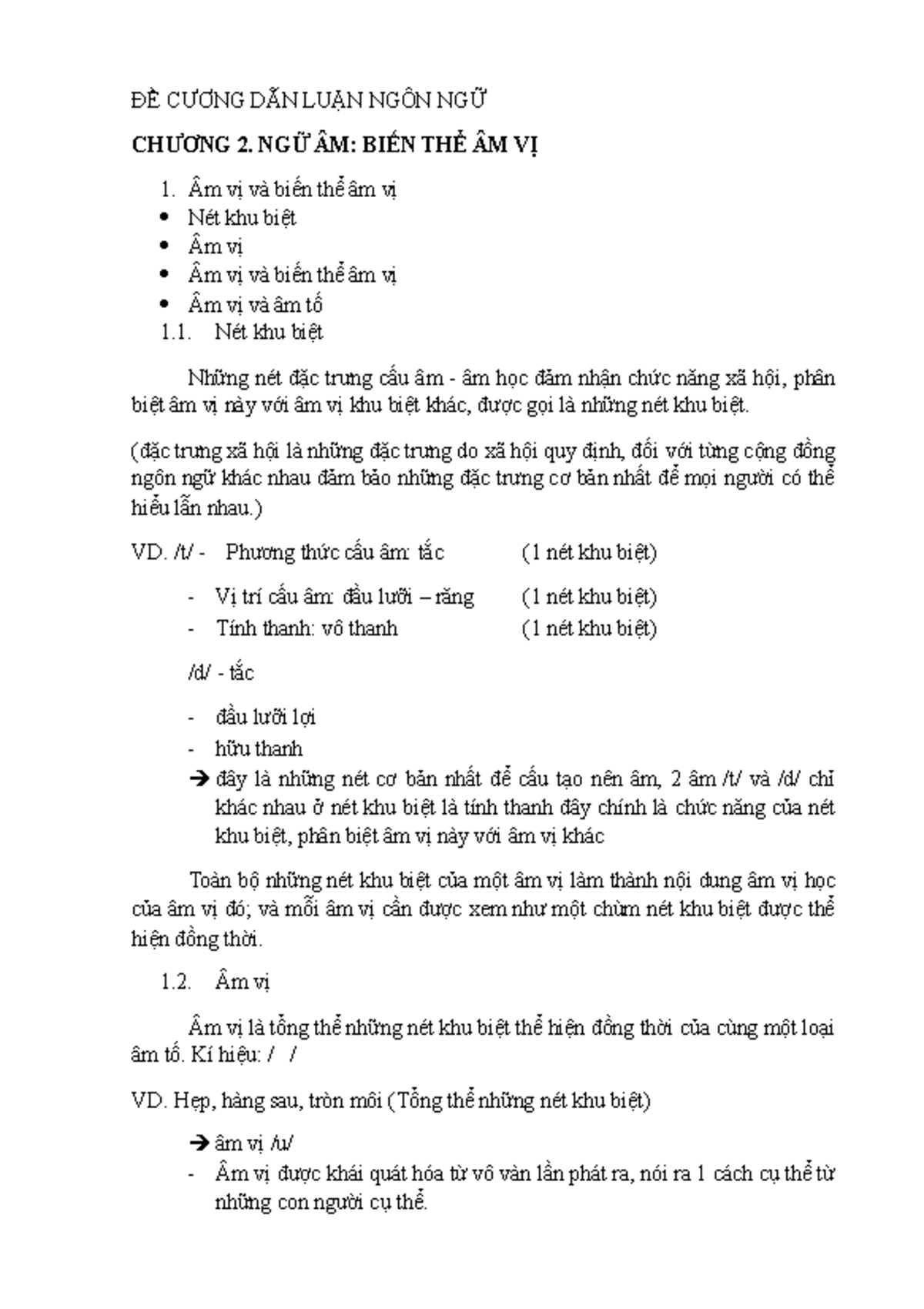 De cuong on tap mon dan luan ngon ngu dai hoc ha noi 84553 - ĐỀ CƯƠNG DẪN LUẬN NGÔN NGỮ CHƯƠNG 2 ...