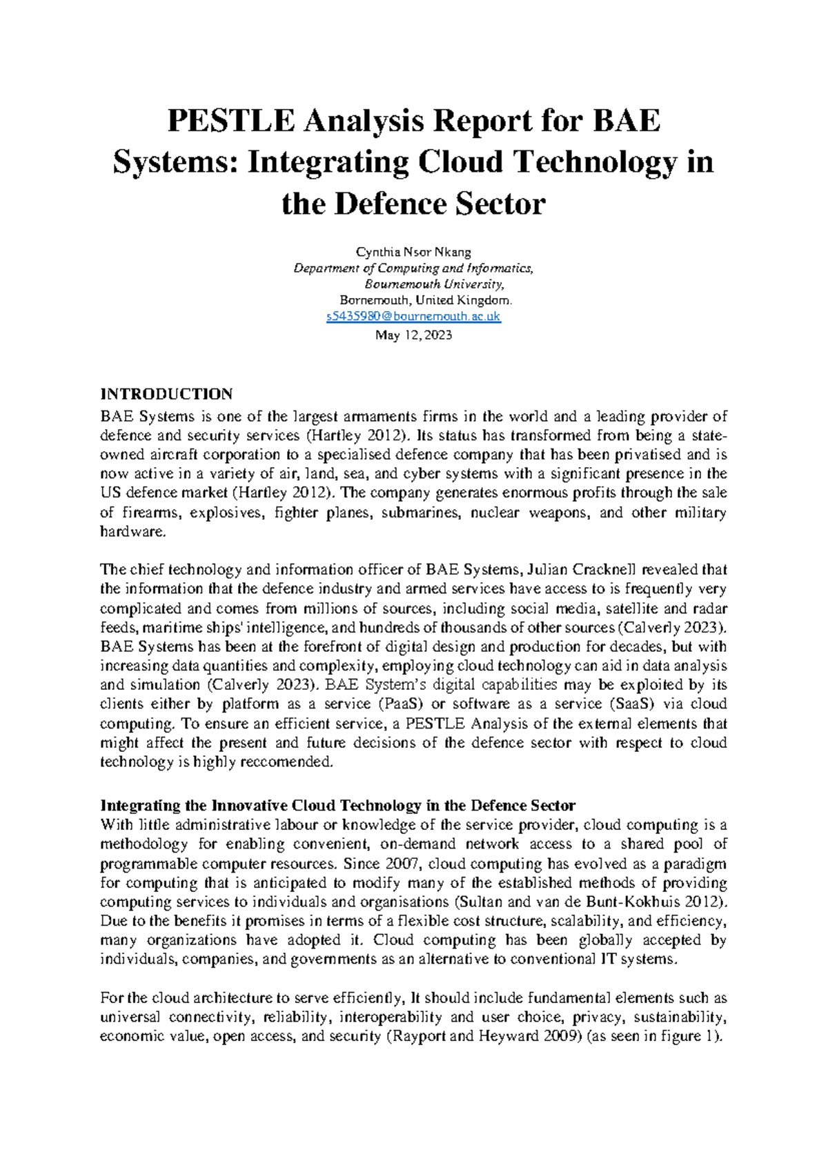 PESTLE Analysis of Cloud Tech in Defence Sector (COMP1234) - Studocu