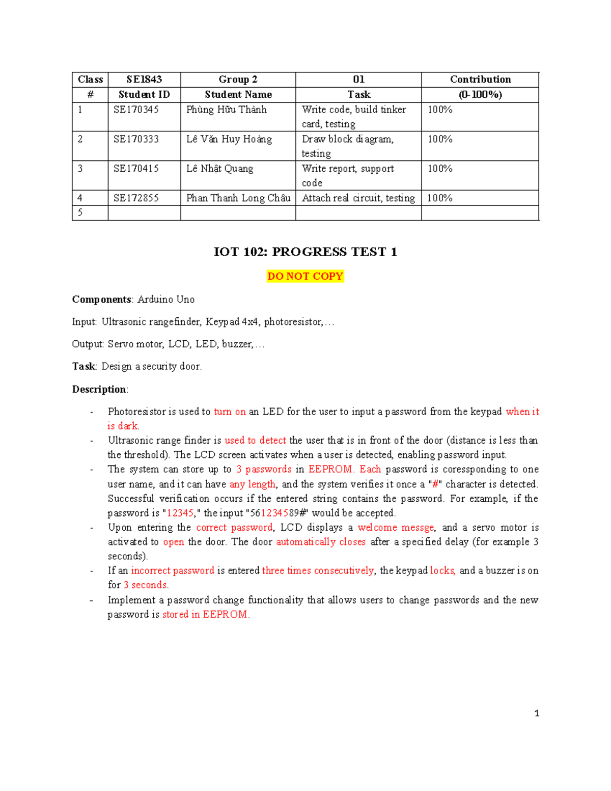 2024 IOT 102: Progress Test 1 - Security Door Project Documentation ...