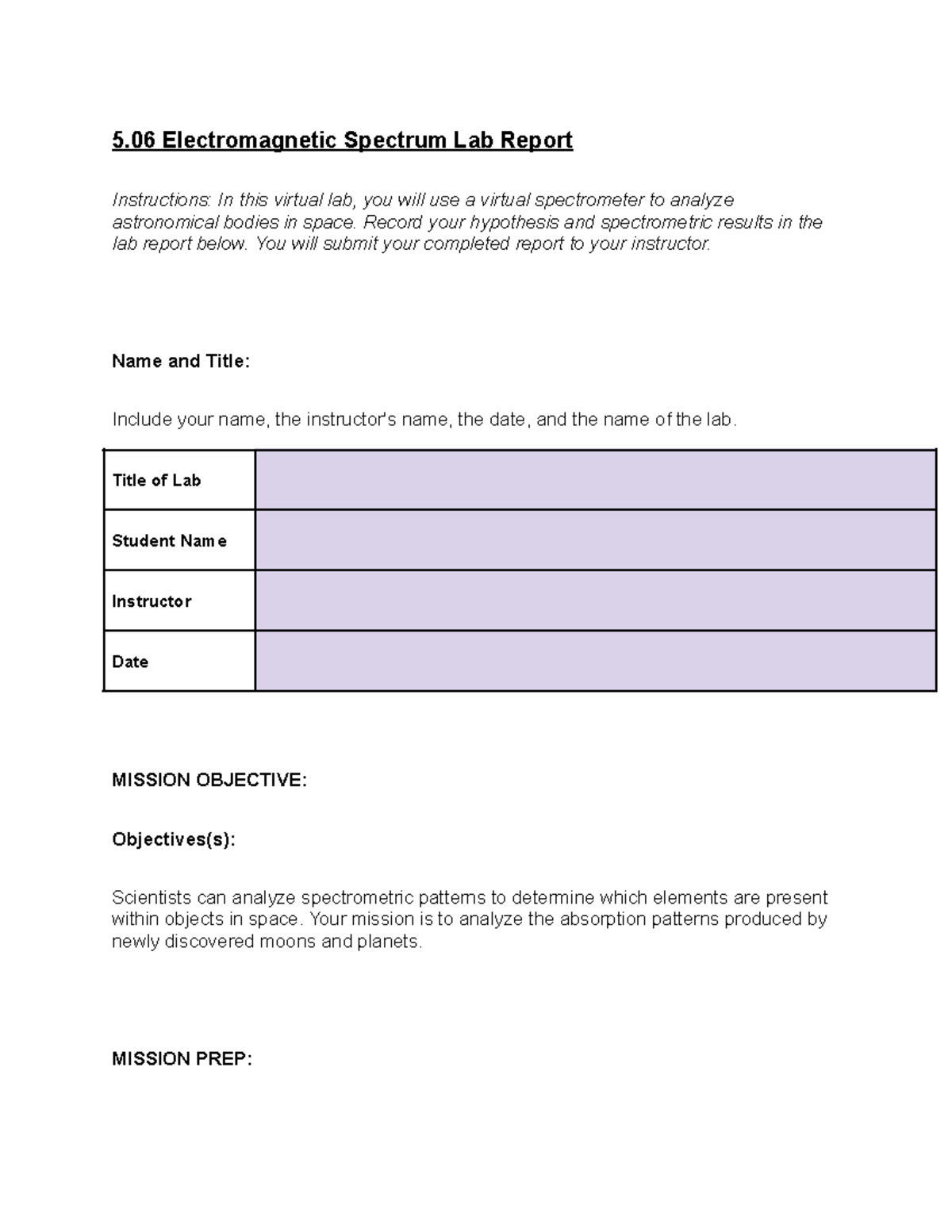 Lab Report on Electromagnetic Spectrum Analysis: Astrophysics Insights ...