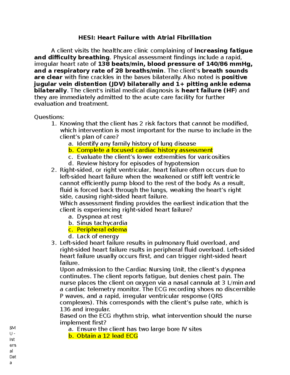 HESI: Heart Failure with Atrial Fibrillation Study Guide - Studocu