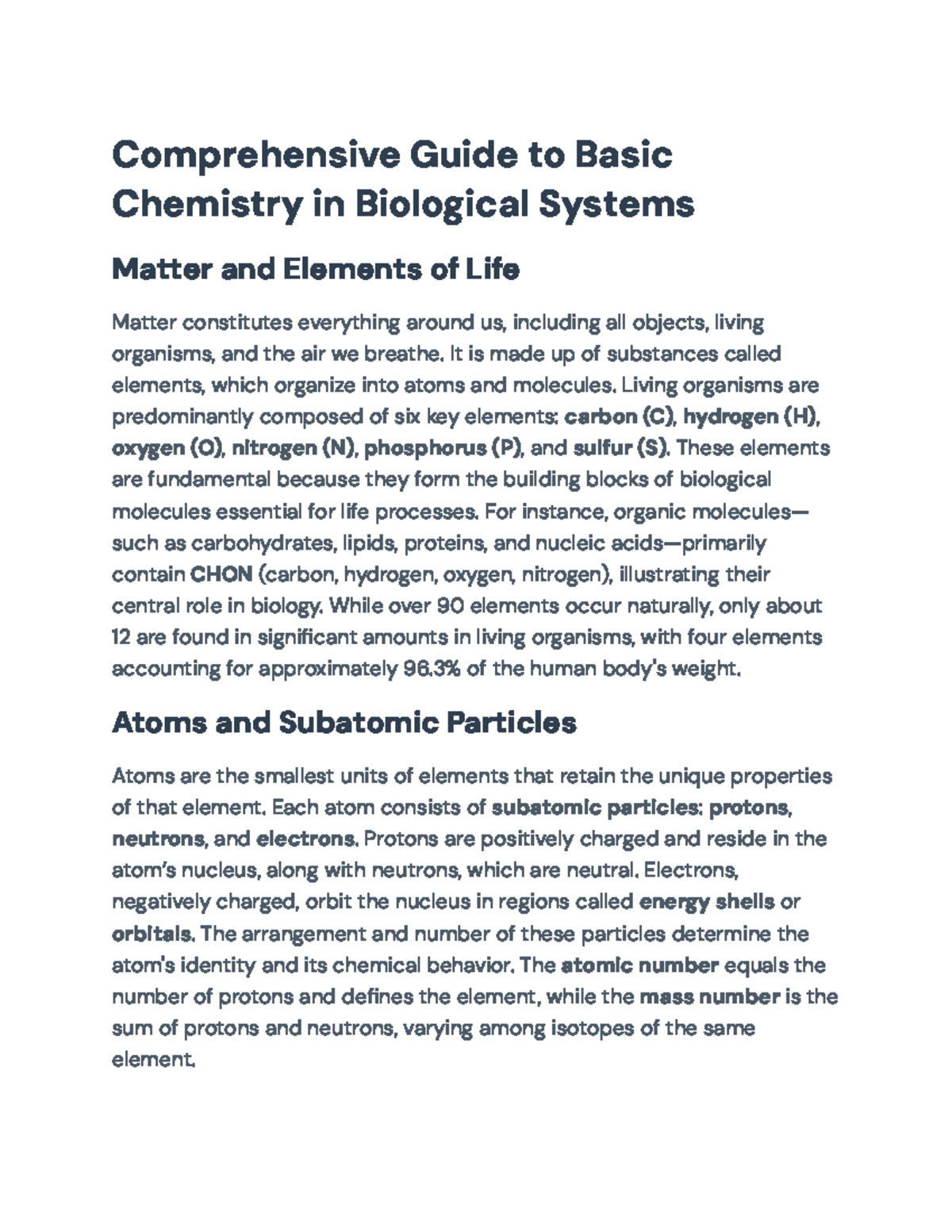 Comprehensive Guide to Basic Chemistry Concepts in Biological Systems ...
