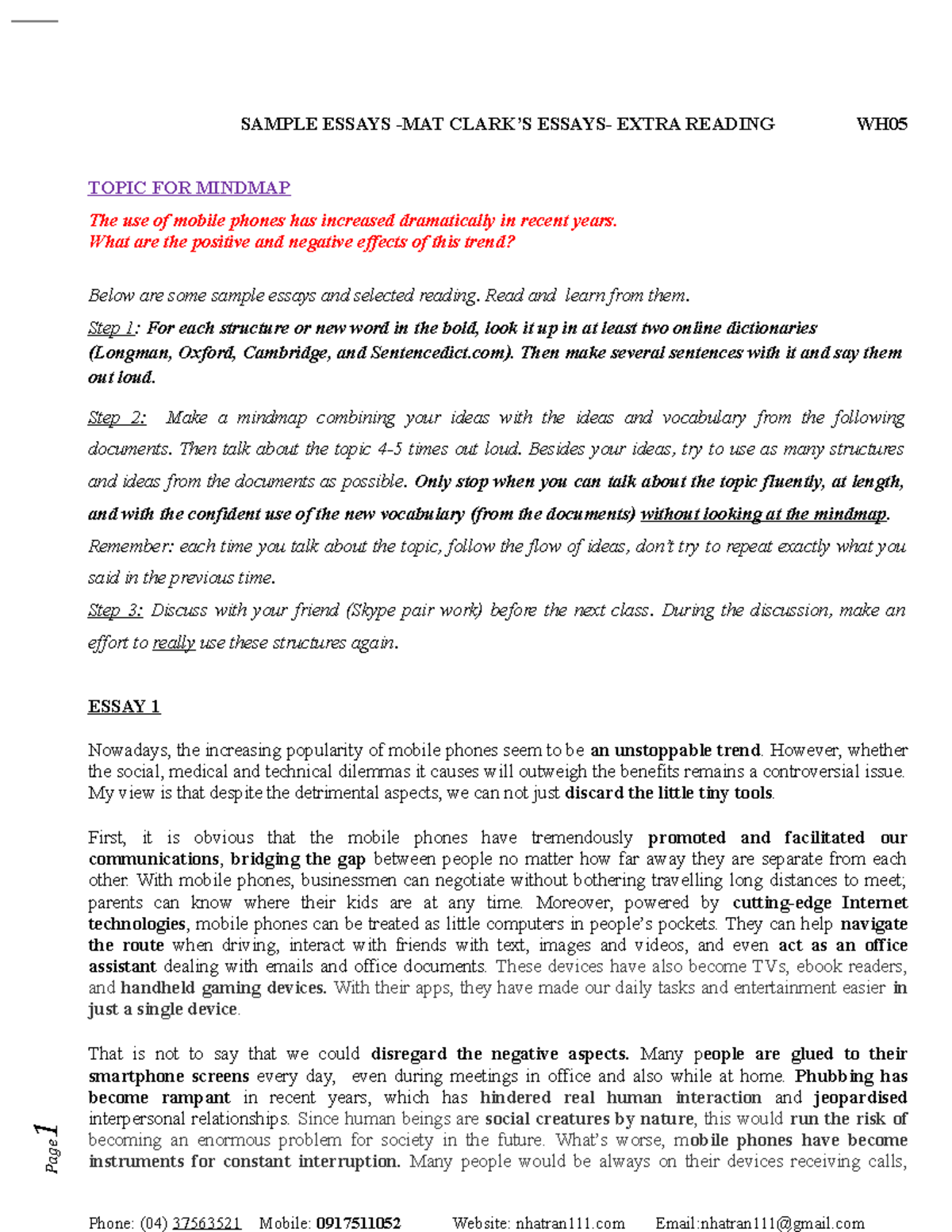 Ielts - SAMPLE ESSAYS -MAT CLARK’S ESSAYS- EXTRA READING WH TOPIC FOR ...