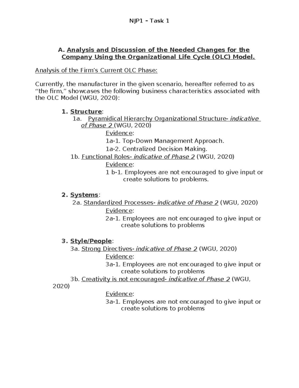 C721 Task 1: Analyzing Organizational Change Using the OLC Model - Studocu