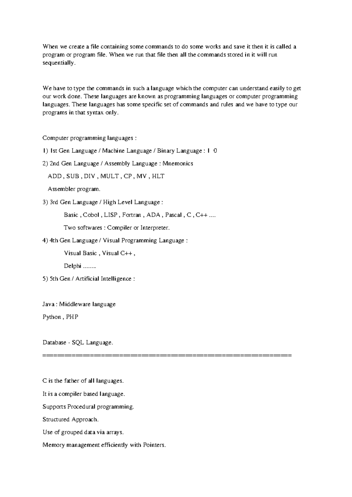 C Programming Language Notes and Concepts for Course C101 - Studocu