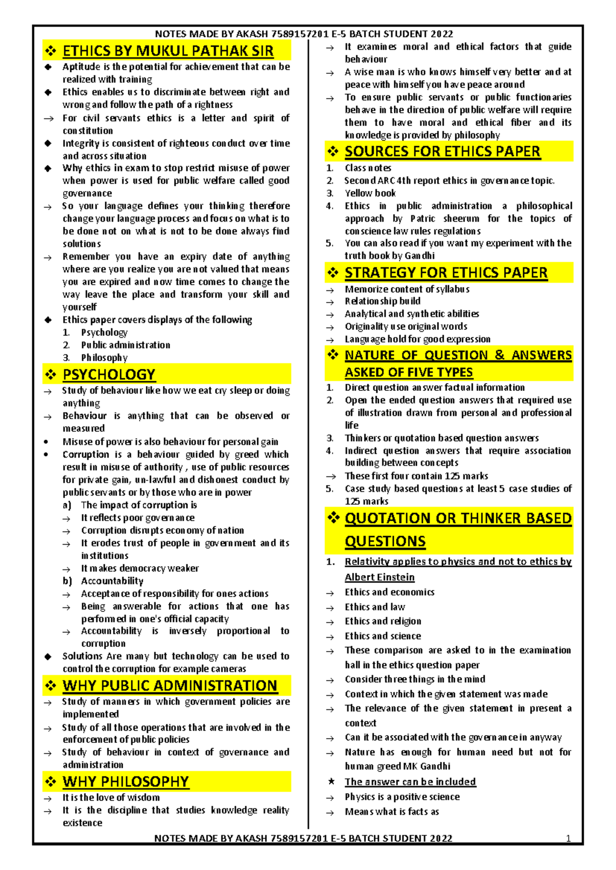 Ethics Overview & Exam Prep for (P) by Mukul Pathak SIR - Studocu