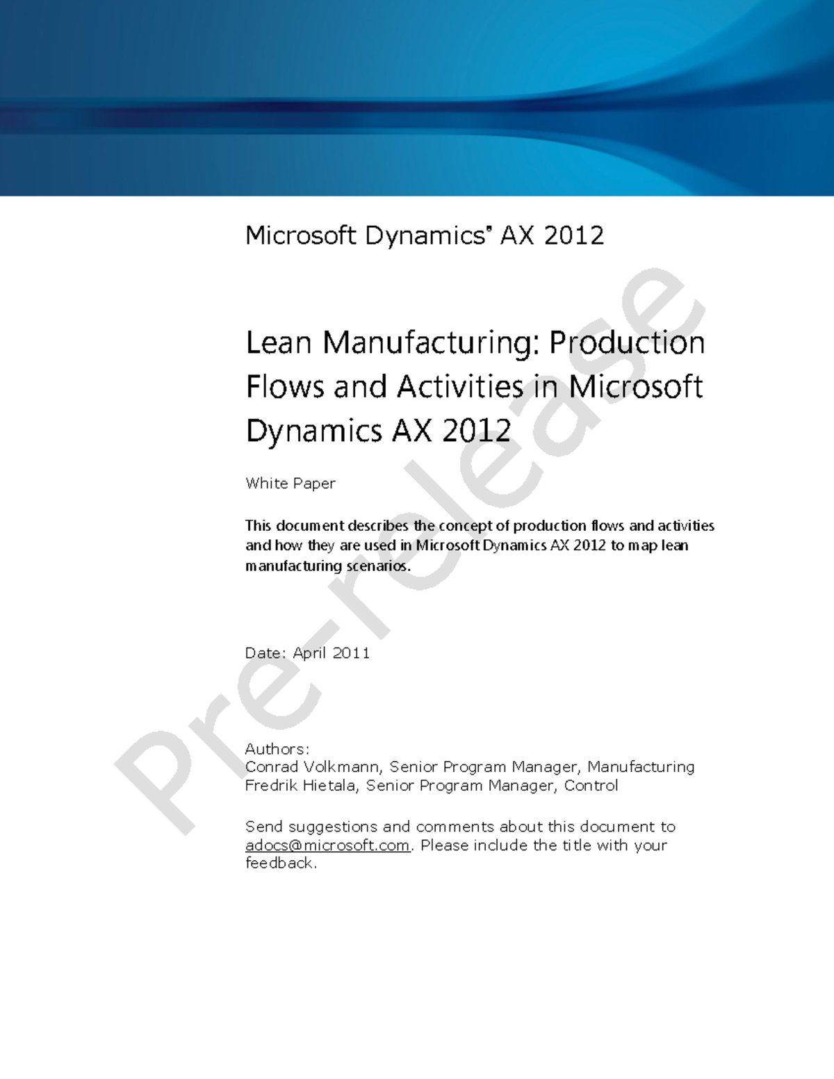 Lean Manufacturing Production Flows & Activities in AX 2012 White Paper ...