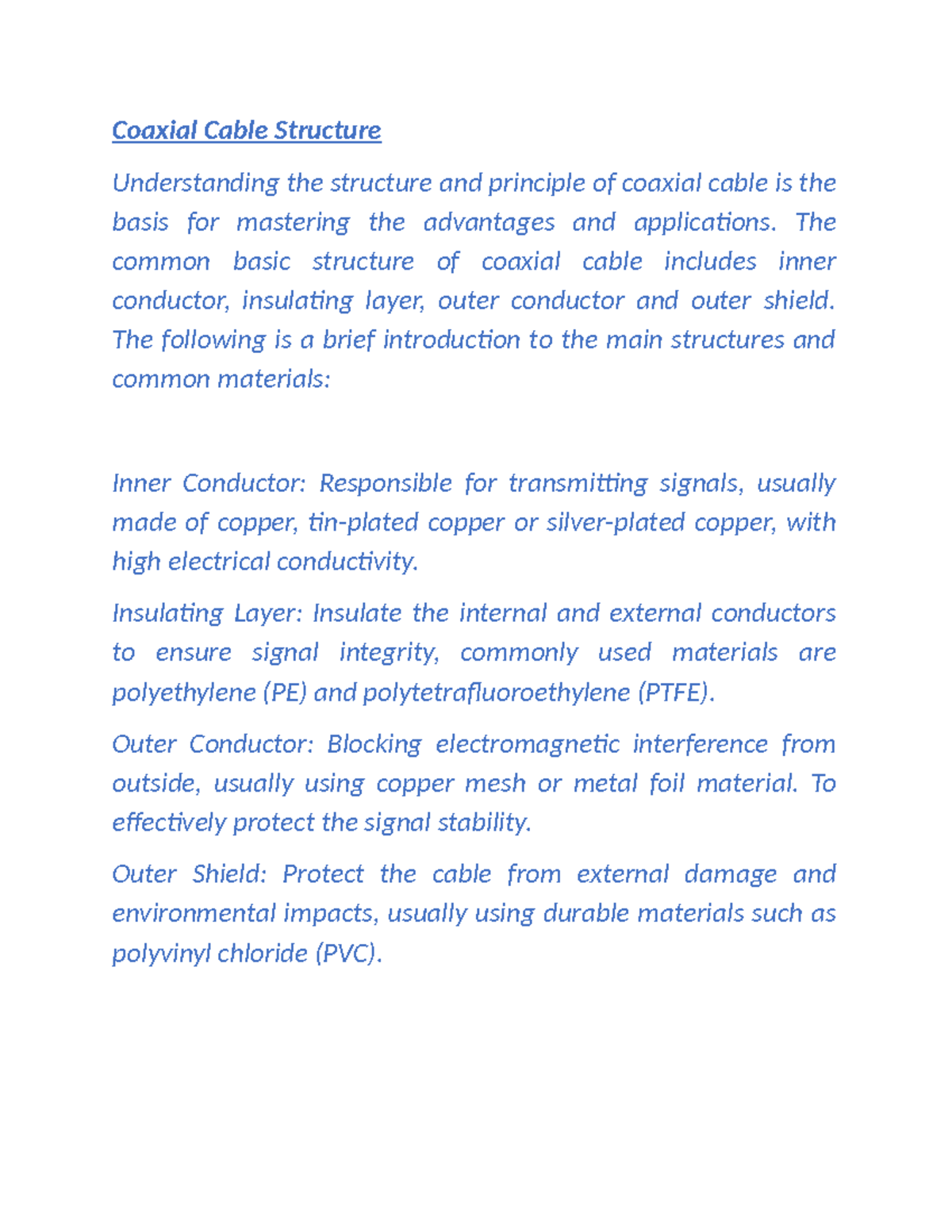 Coaxial Cable Structure: Key Components and Materials Overview - Studocu