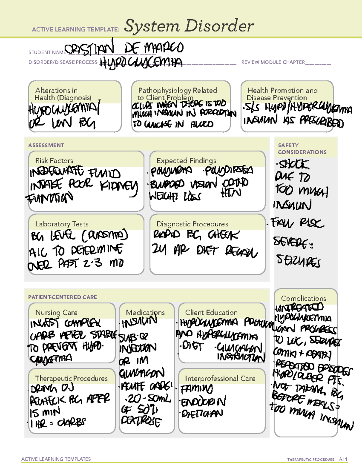 Active Learning Template sys Dis Hypoglycemia - ACTIVE LEARNING ...