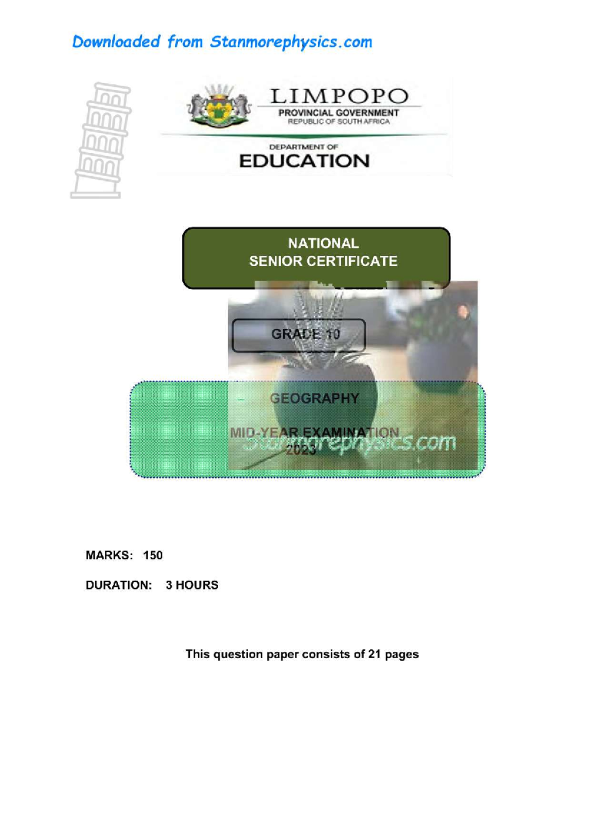 Grade 10 Geography June 2023 Exam Paper (LP) - Question Paper Only ...