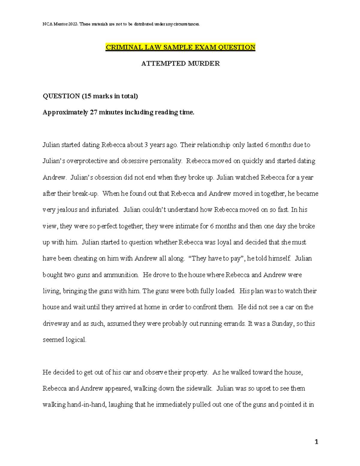 CRIM 301: Sample Exam - Attempted Murder Case Analysis - Studocu