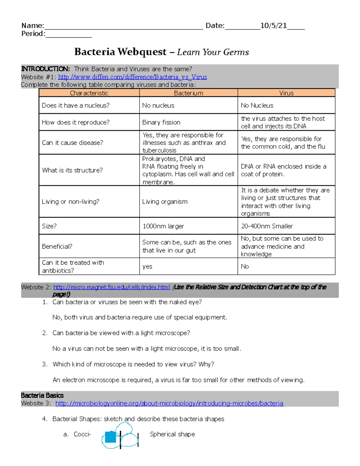 Microbiology 101: Microorganisms and Infectious Diseases Worksheet ...