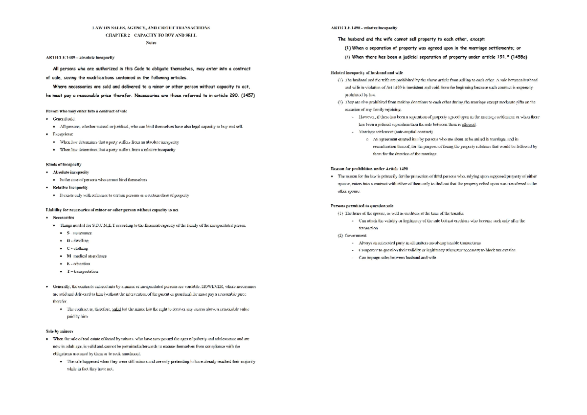 Chapter 2: Law on Sales Study Notes - Studocu
