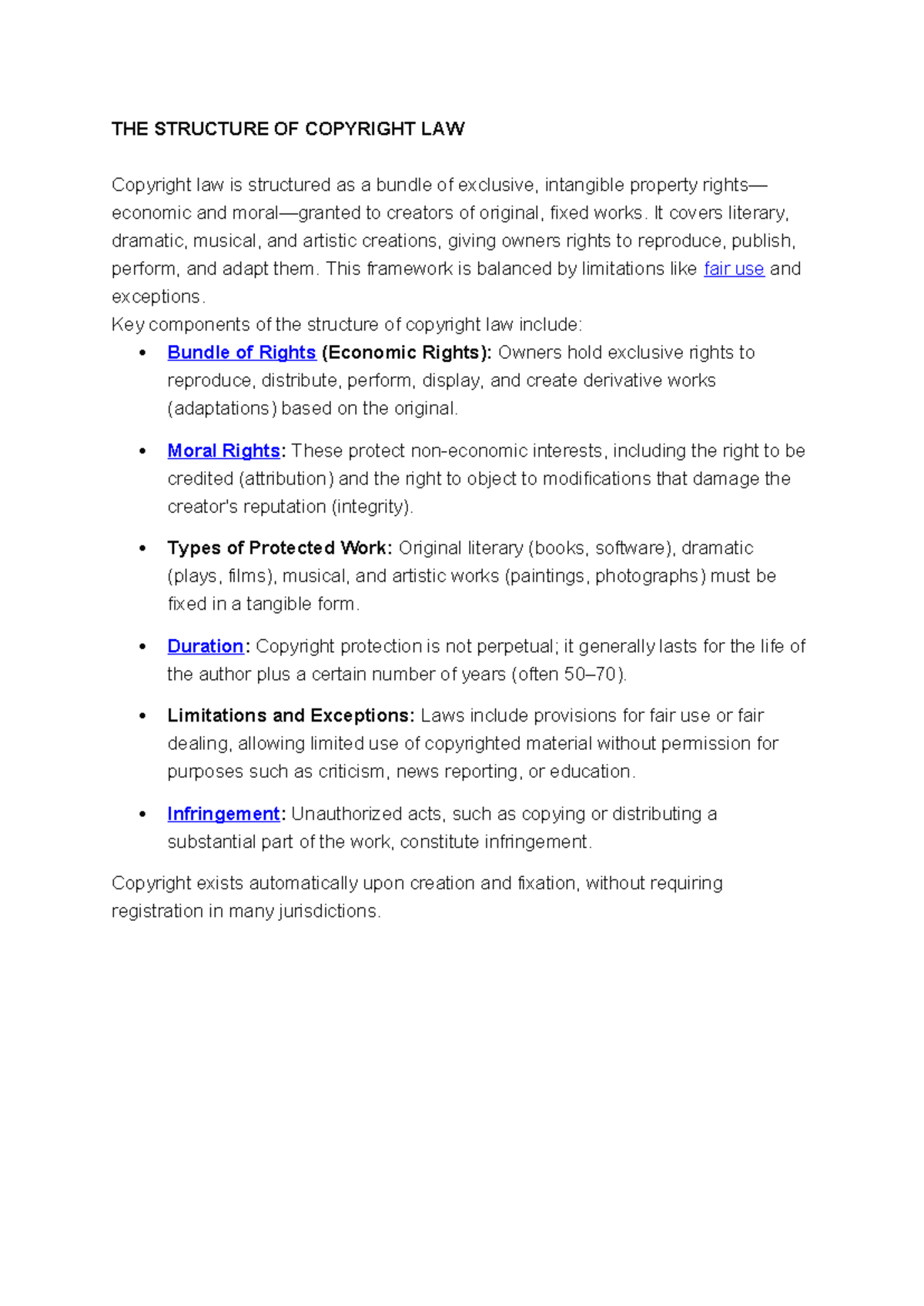 Copyright Law Structure: Key Components & Limitations - Studocu