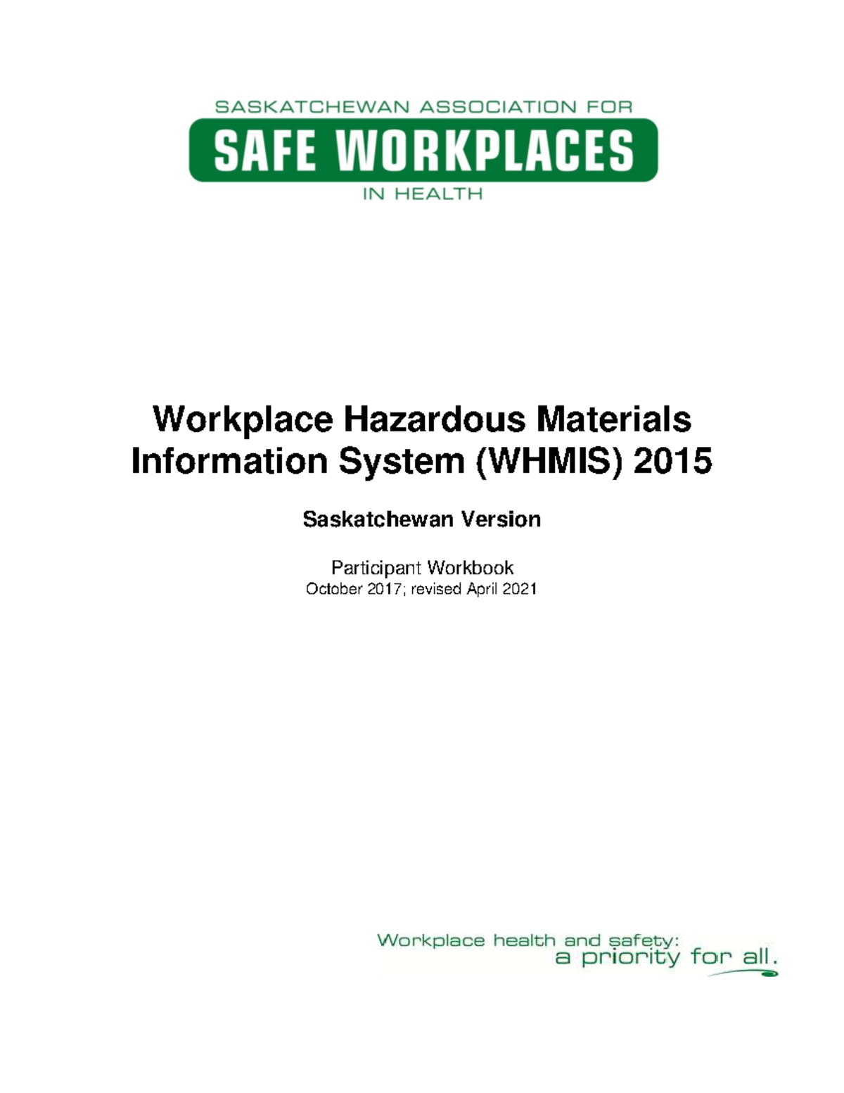 WHMIS 2015 Training Workbook - Saskatchewan Version (SASWH 2021) - Studocu