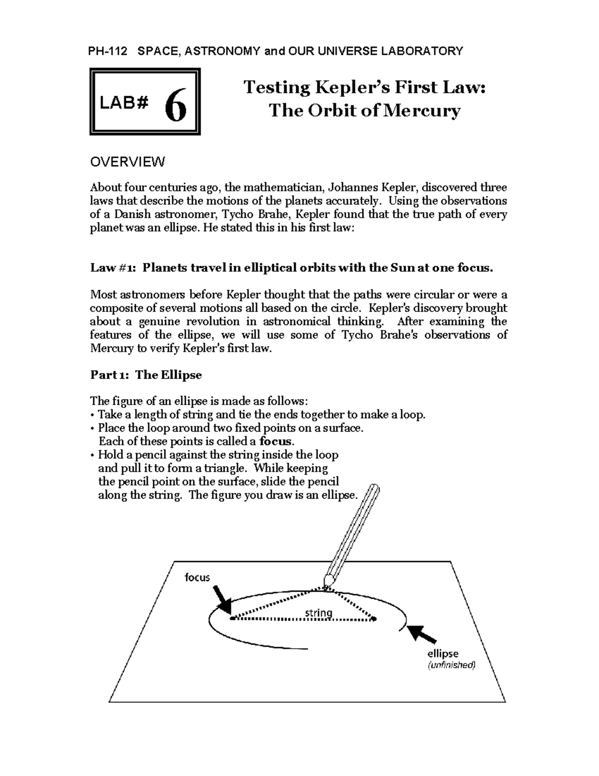 Lab 6: Testing Kepler's First Law - The Orbit of Mercury - Studocu
