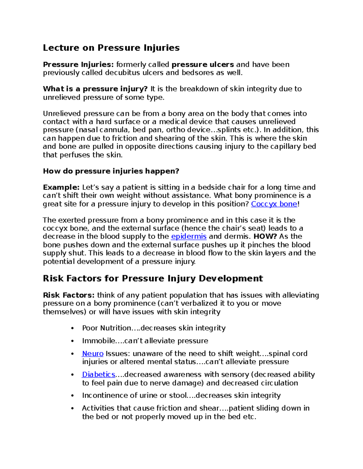 Pressure Injuries - Lecture on Pressure Injuries Pressure Injuries ...