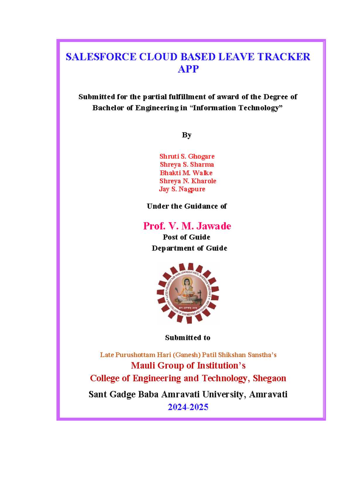 Salesforce Cloud-Based Leave Tracker App: Project Report for BE in IT ...