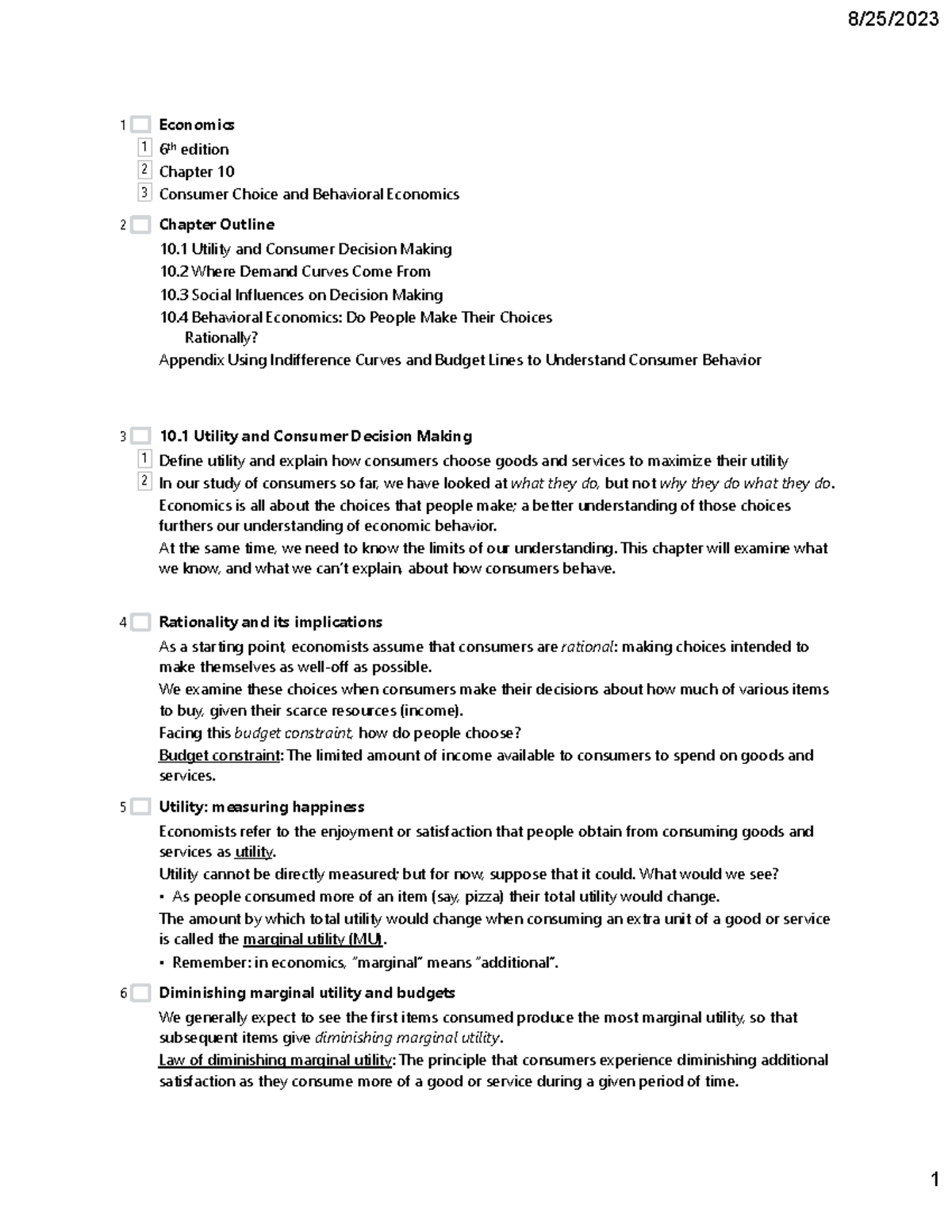 ECO 101 Chapter 10 Notes: Consumer Choice & Behavioral Economics ...